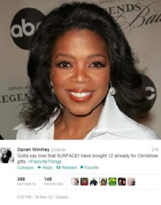 Oprah Winfrey uses iPad to praise Microsoft Surface on Twitter