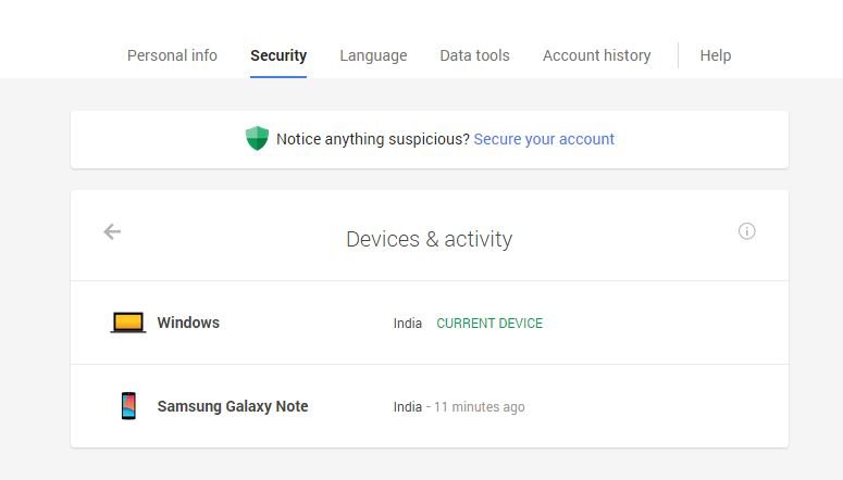 Google Devices and Activity Dashboard and Security Wizard