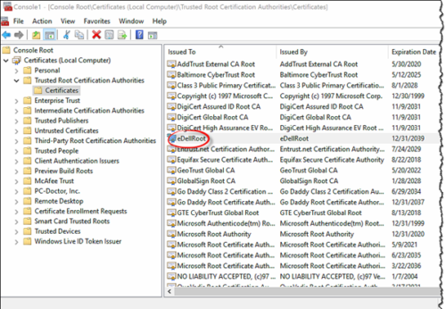 Rogue Certificate eDellRoot found installed on new Dell laptops