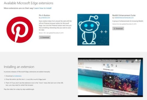 Microsoft Edge Extensions for Reddit and Pinterest spotted