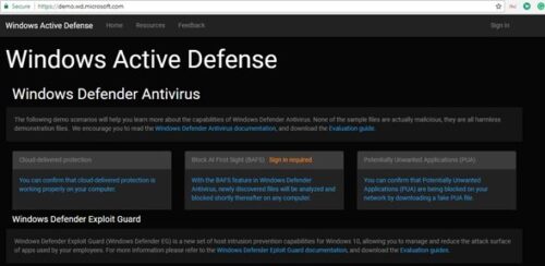 Windows defender features demo site launched