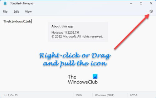 Spin the Settings cog wheel in Windows 11 Notepad