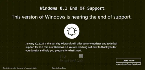 Windows 8.1 starts showing End Of Support notification Windows 8.1 starts showing End Of Support notification