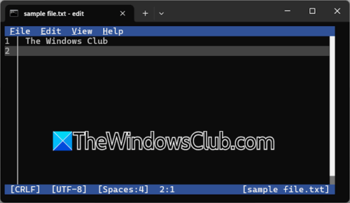 Microsoft Edit command-line text editor for Windows