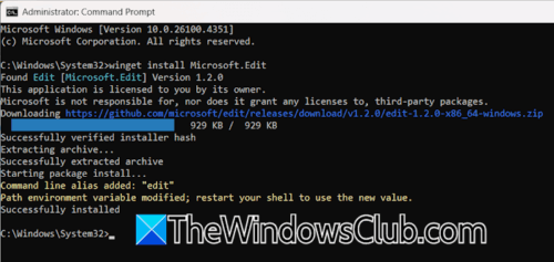 Microsoft Edit command-line text editor for Windows